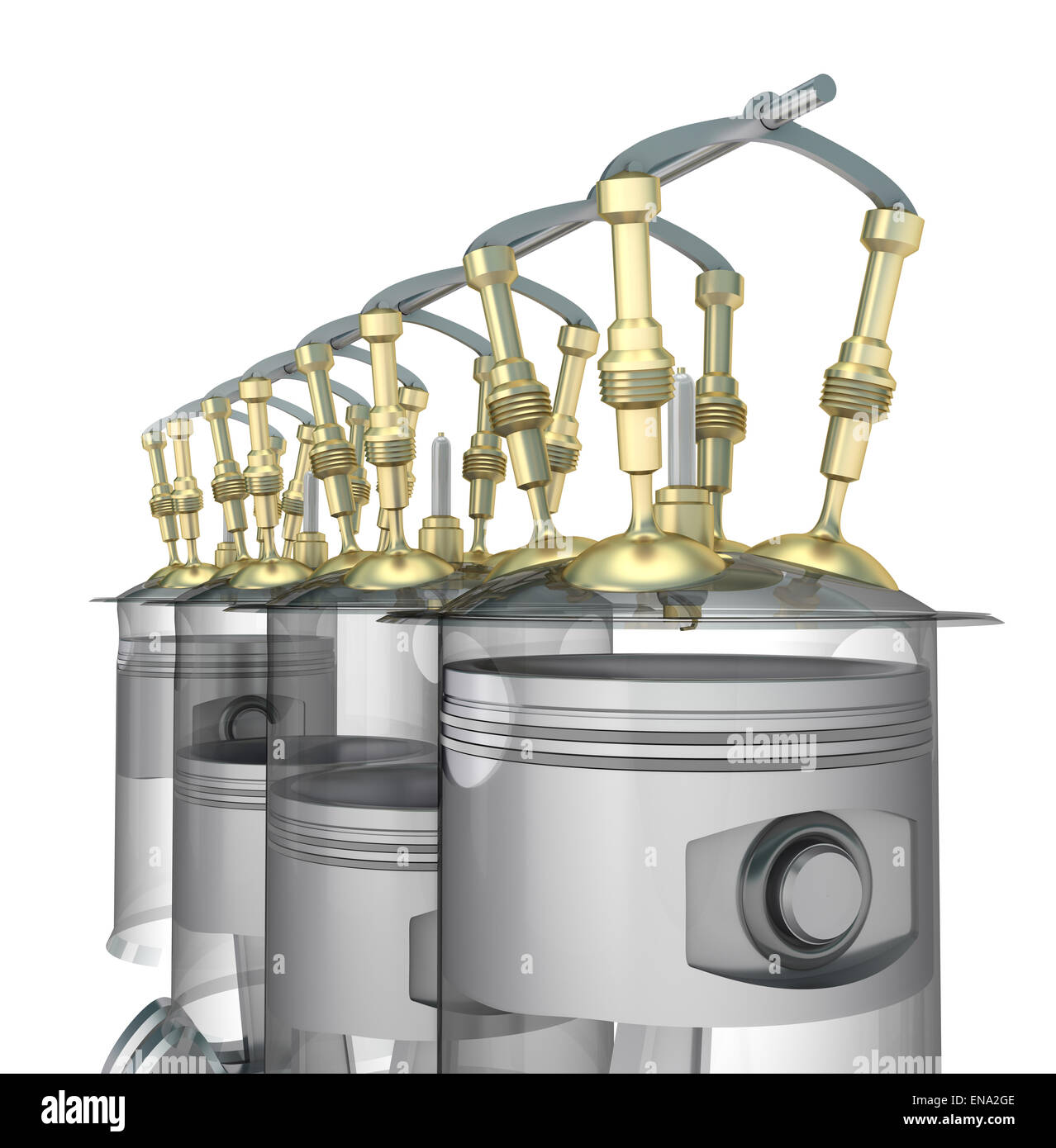 Engine pistons, injectors, valves, Isolated on white Stock Photo - Alamy