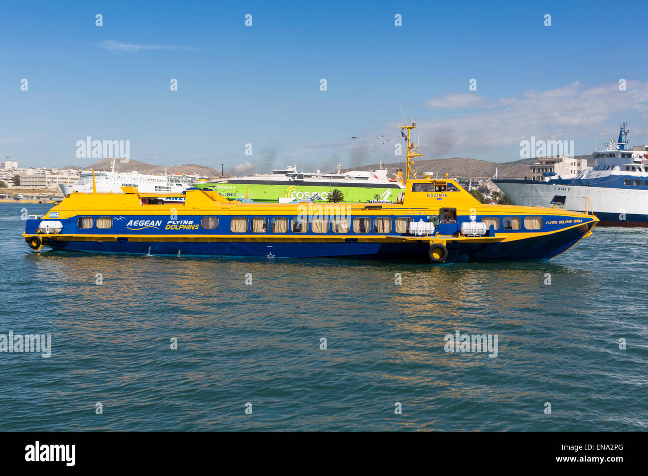 The hydrofoil ferry Flying Dolphin Athina (IMO 8859184) from Aegean Flying Dolphins arrives at ...