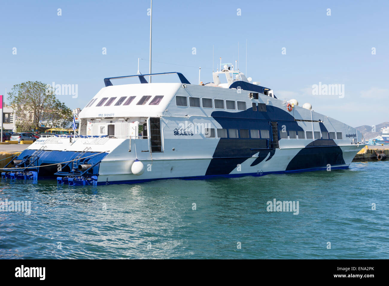 The passenger ship Super Jet (IMO 9121077) from Seajets is moored at a ...