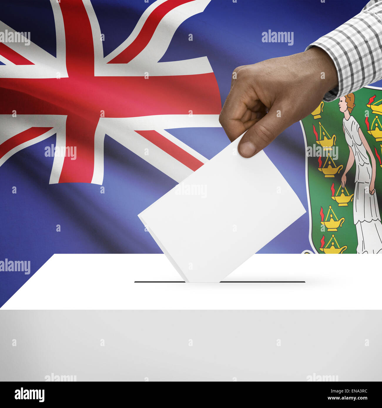Ballot box with flag on background - British Virgin Islands Stock Photo ...