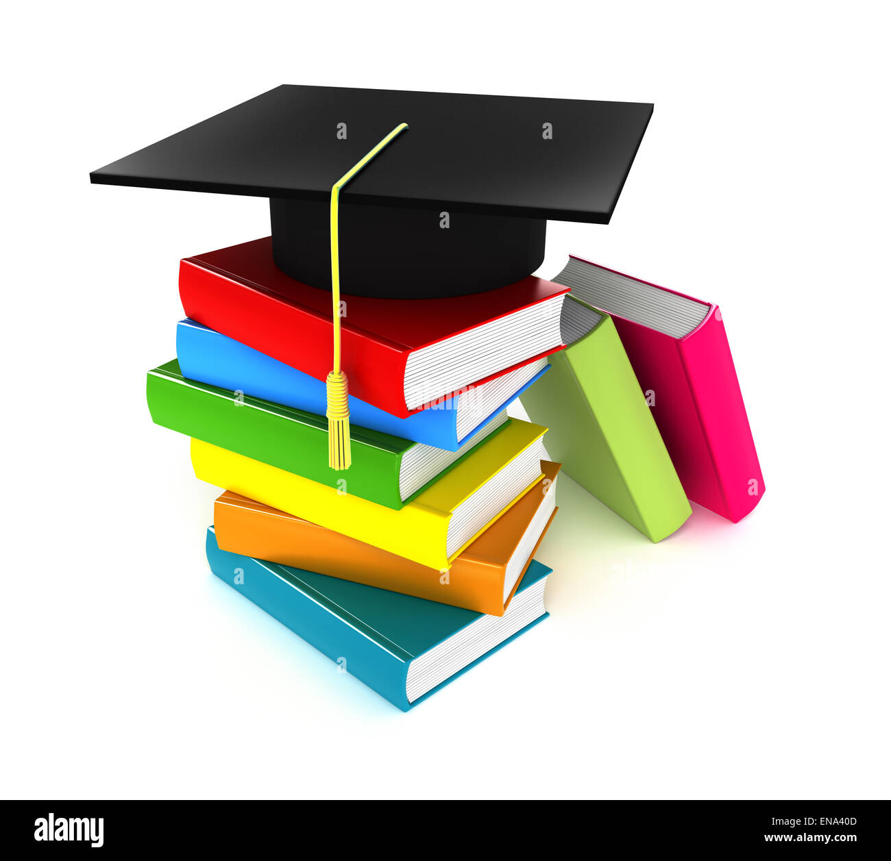 Colorful books and graduation cap, Isolate on white Stock Photo - Alamy