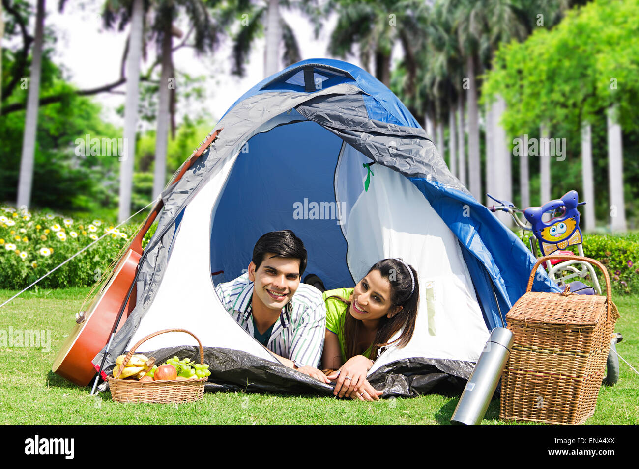 2 indian Married couples park Picnic enjoy Stock Photo - Alamy