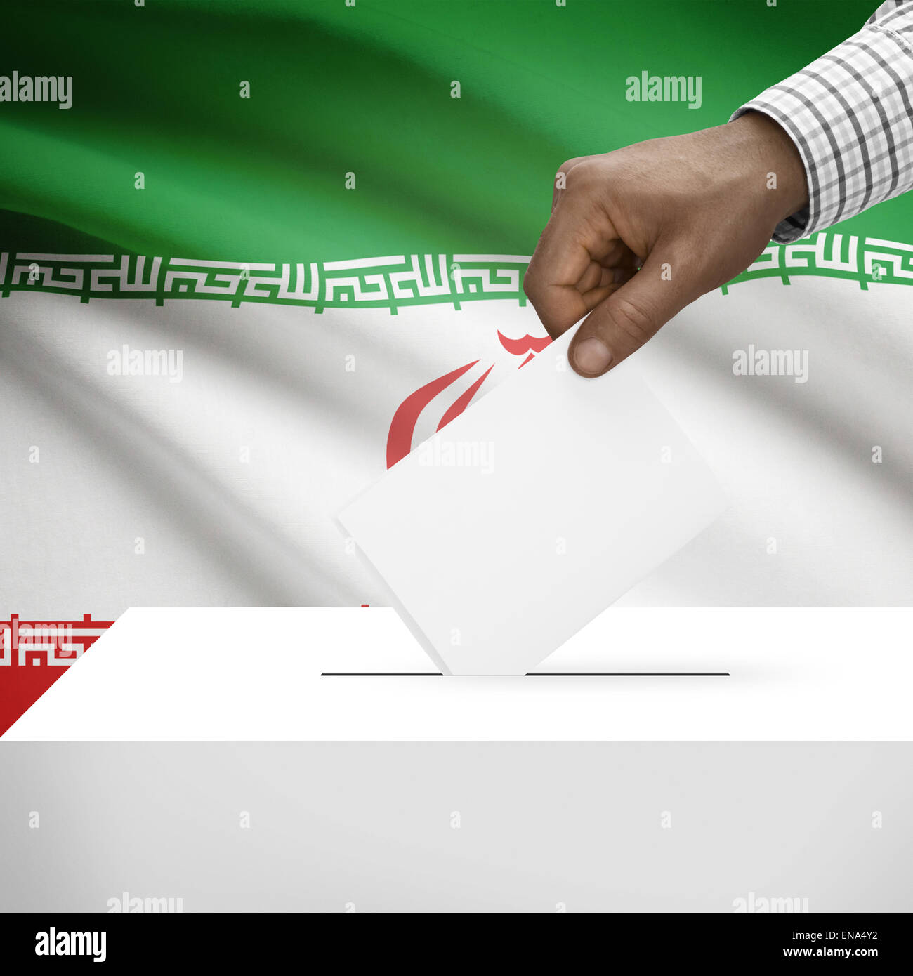 Ballot box with flag on background - Iran Stock Photo - Alamy