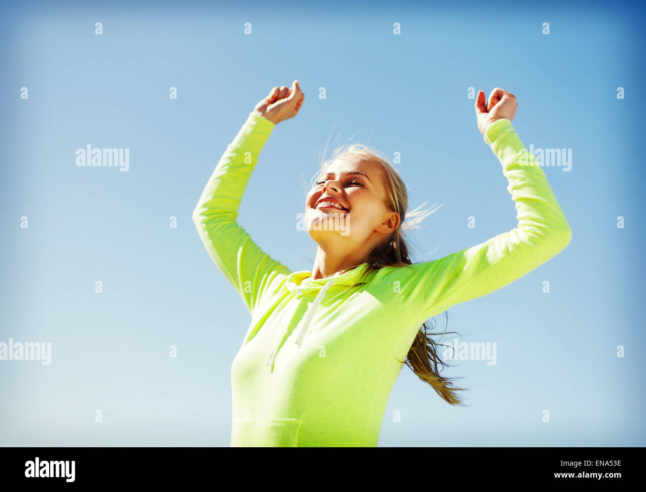 woman runner celebrating victory Stock Photo - Alamy