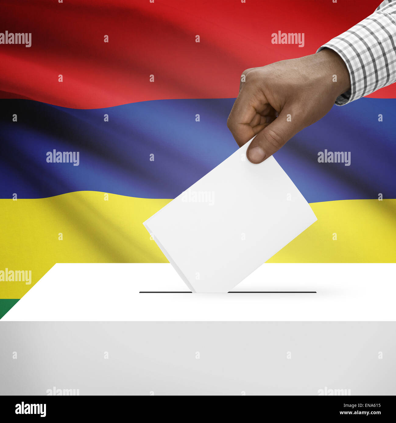 Ballot box with flag on background - Mauritius Stock Photo - Alamy