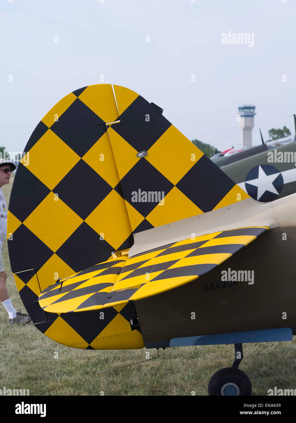 Photograph of an unidentified tail end of an aircraft at the EAA ...