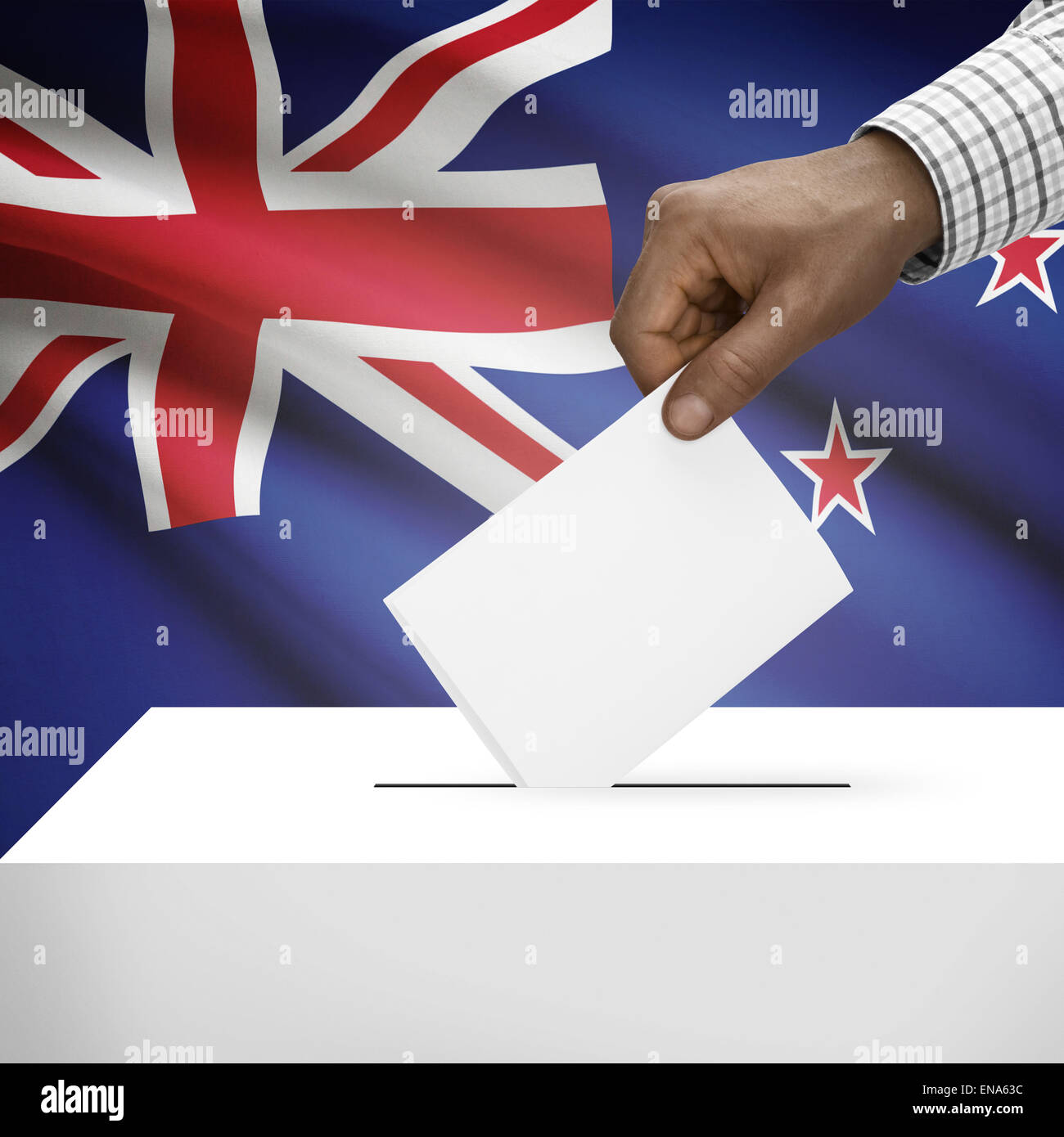 Ballot box with flag on background - New Zealand Stock Photo - Alamy