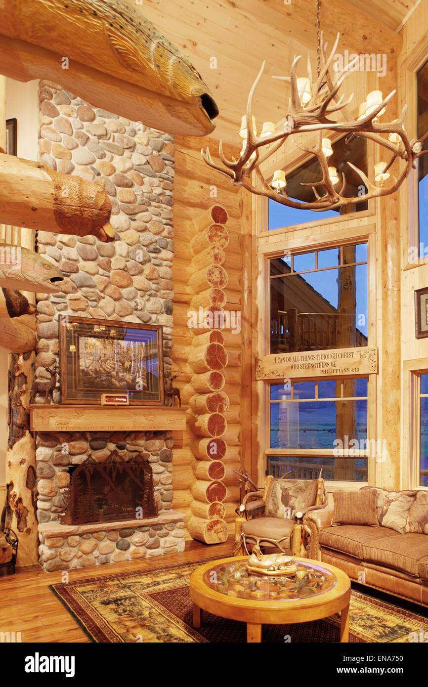 Log Cabin Stone Fireplace Ideas