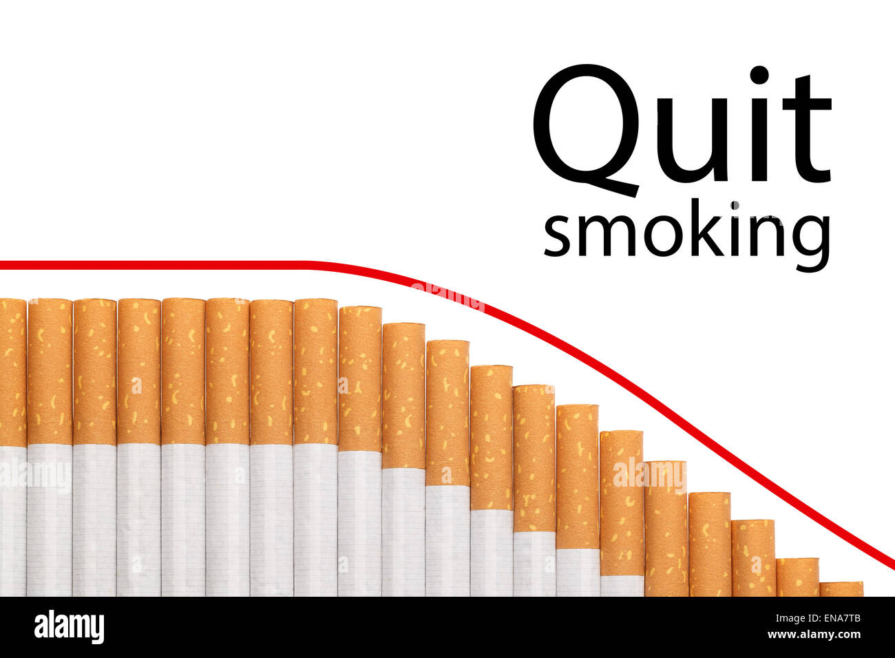 Quit smoking text with a graph of cigarettes and a red down trend line ...