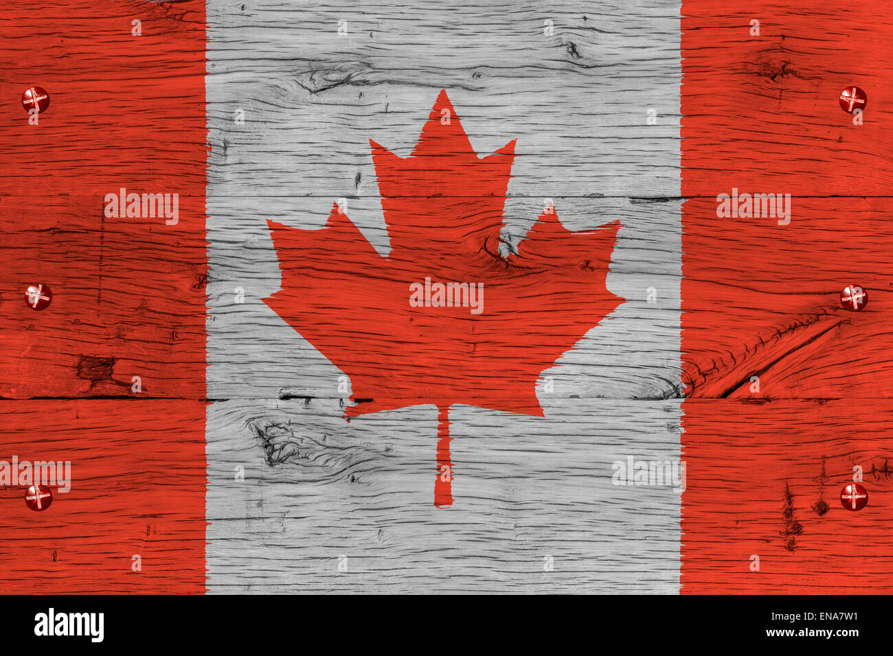 Canada, Canadian national flag. Painting is colorful on wood of old ...