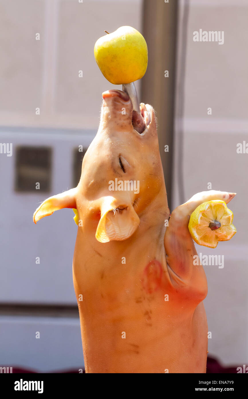 piglet prepared for cooking on the barbecue Stock Photo - Alamy