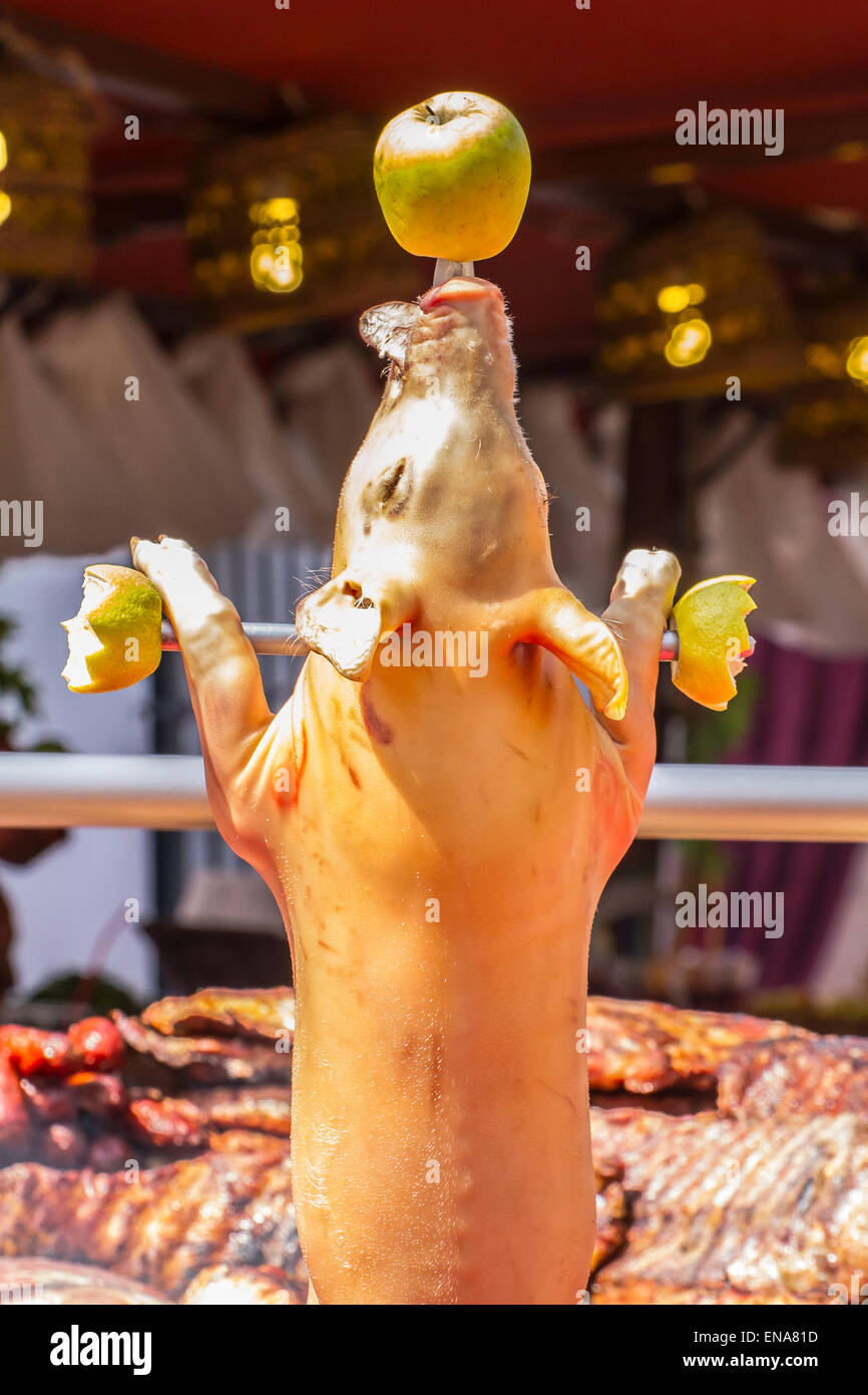 piglet prepared for cooking on the barbecue Stock Photo - Alamy