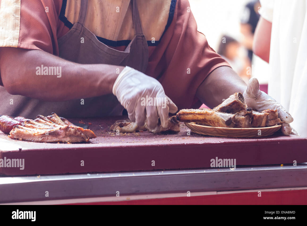 medieval cook, barbecue with sausages and pork sausages Stock Photo - Alamy