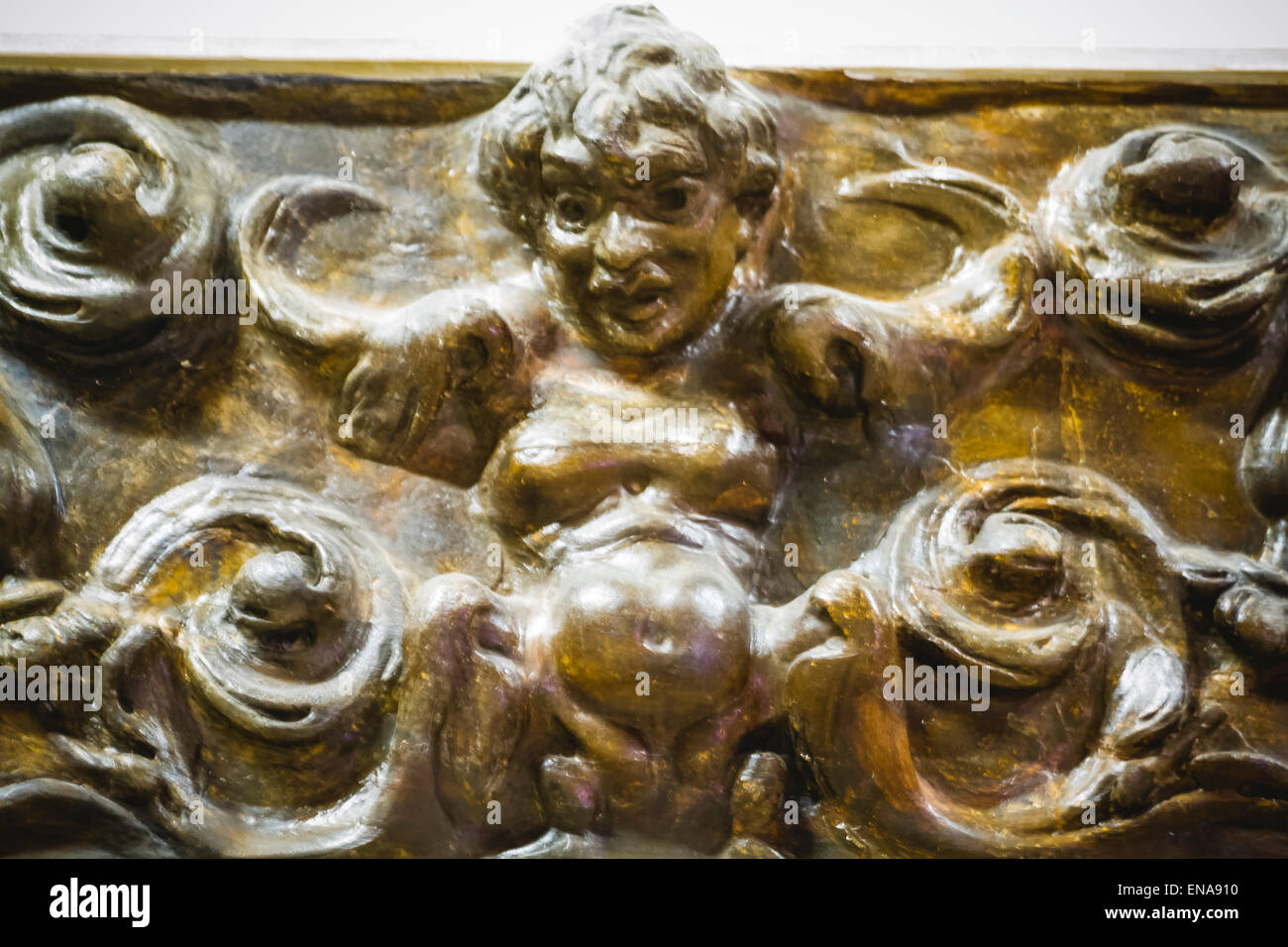 stone relief with figures inside a church Stock Photo - Alamy