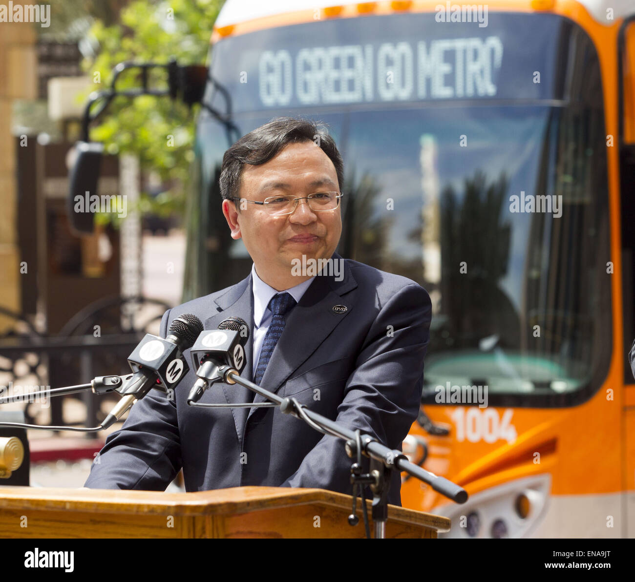 Los Angeles, California, USA. 30th Apr, 2015. BYD Chairman Chuan Fu ...