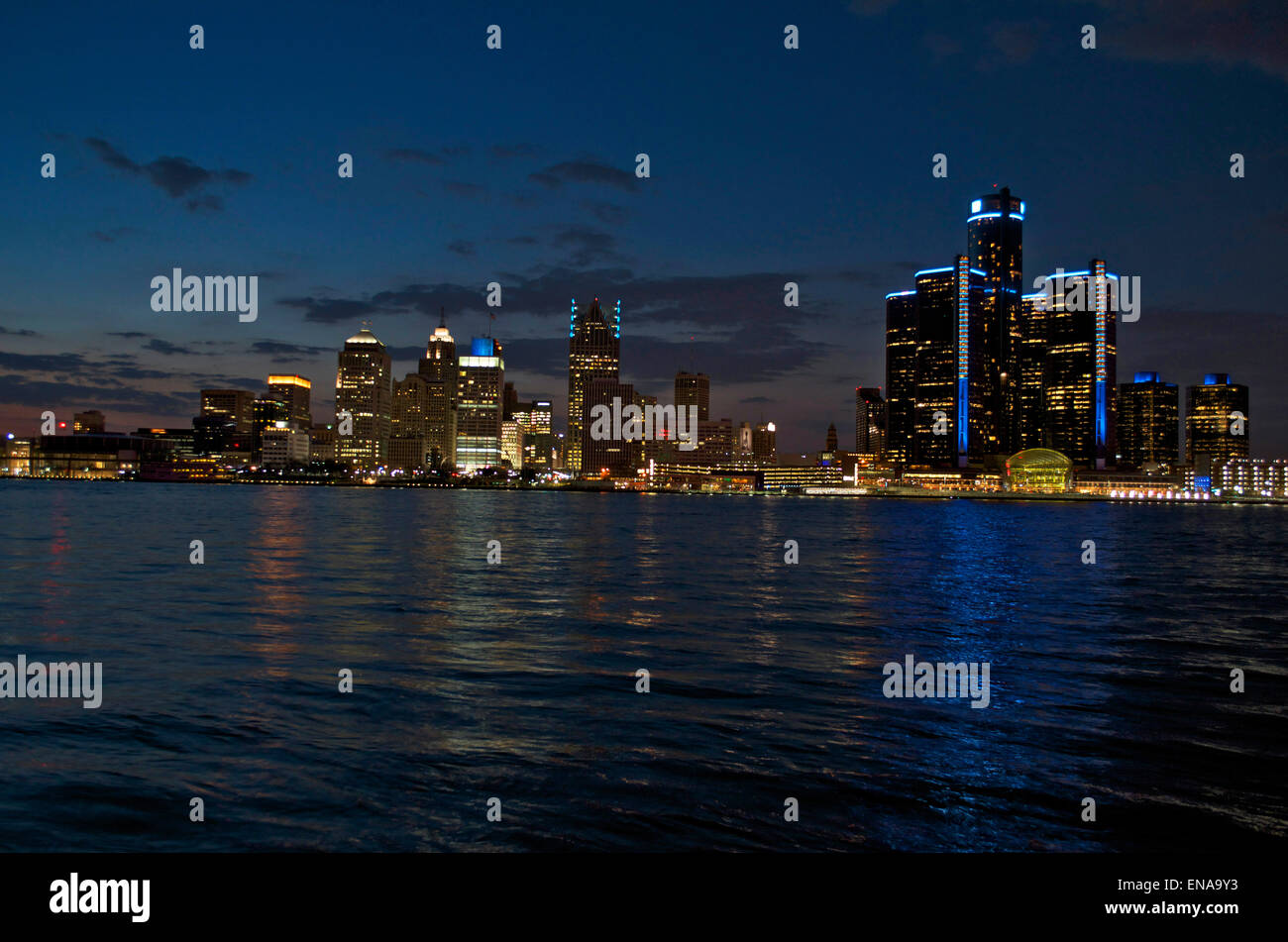 Detroit skyline night hi-res stock photography and images - Alamy
