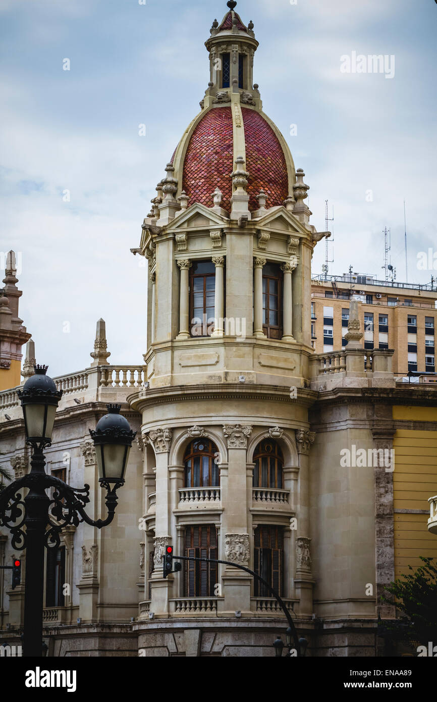 tower with cupola, architecture tipical Spanish city of Valencia Stock ...