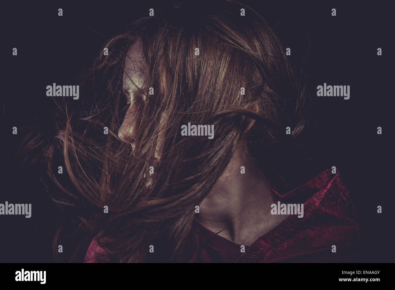 Possessed, Young girl with hair flying, concept nightmares Stock Photo ...
