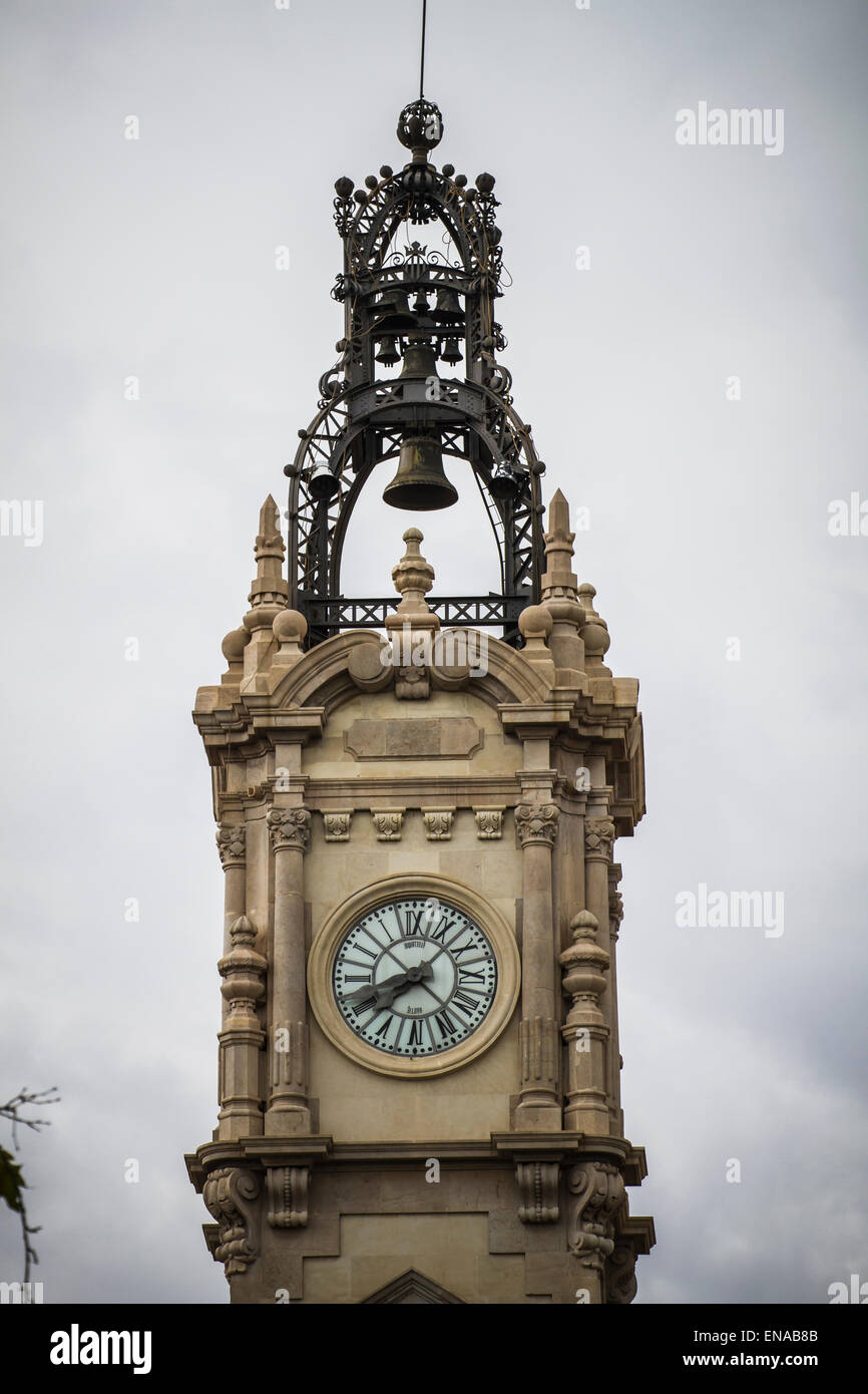 clock tower, Spanish city of Valencia, Mediterranean architecture Stock ...