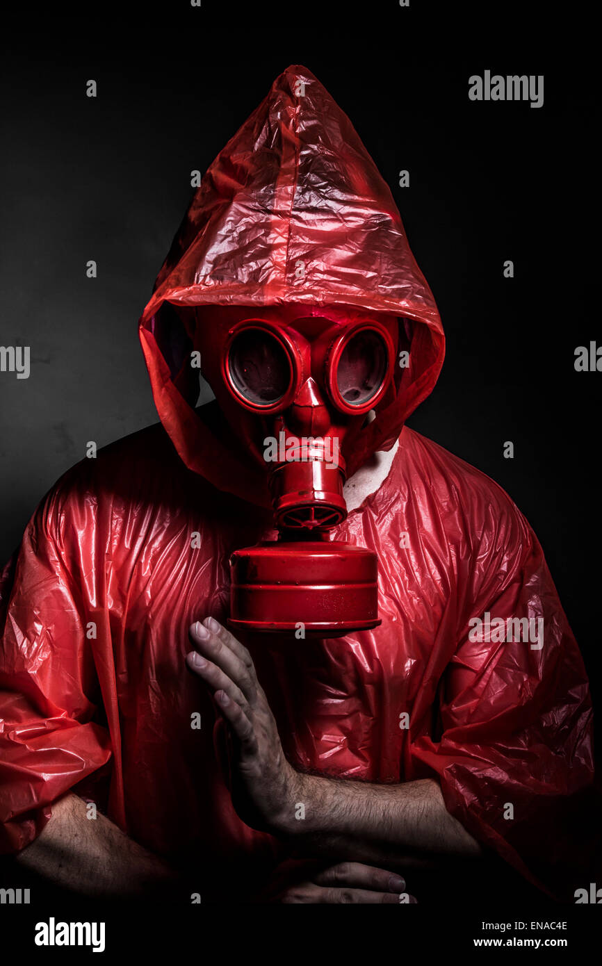 infection nuclear concept, man with red gas mask Stock Photo - Alamy