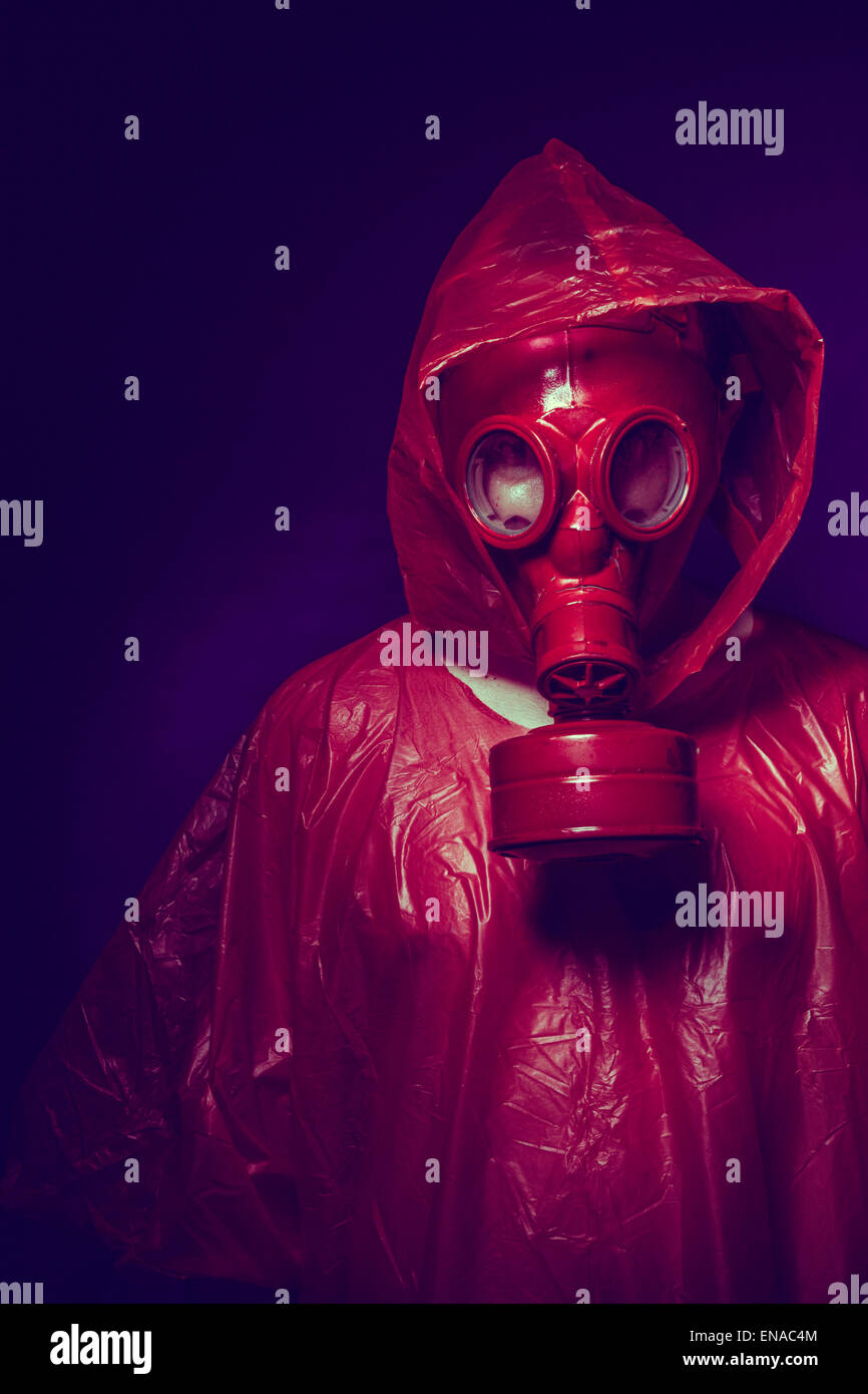 Ebola infection concept, man with red gas mask Stock Photo - Alamy