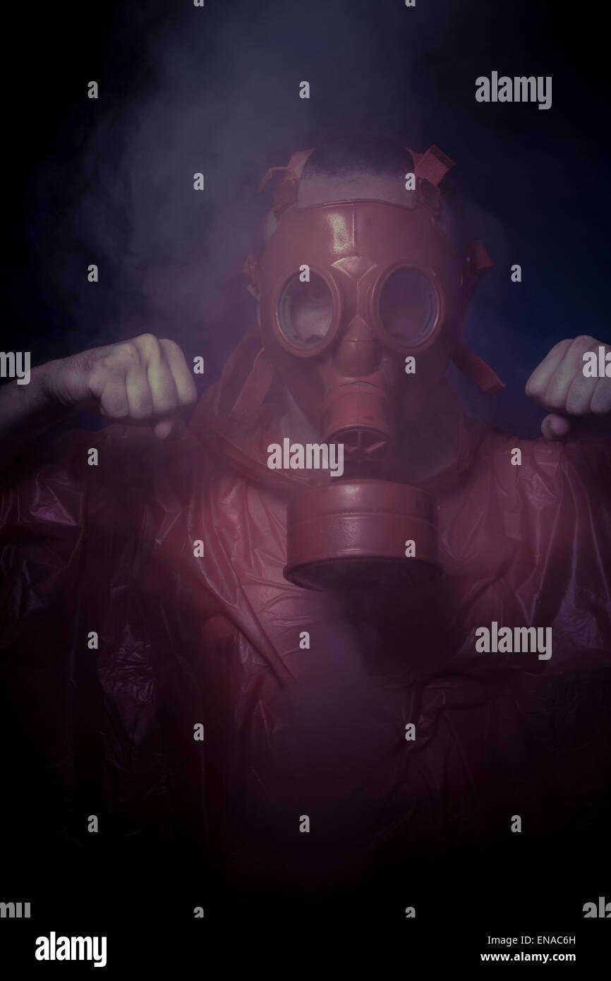 Ebola infection concept, man with red gas mask Stock Photo - Alamy