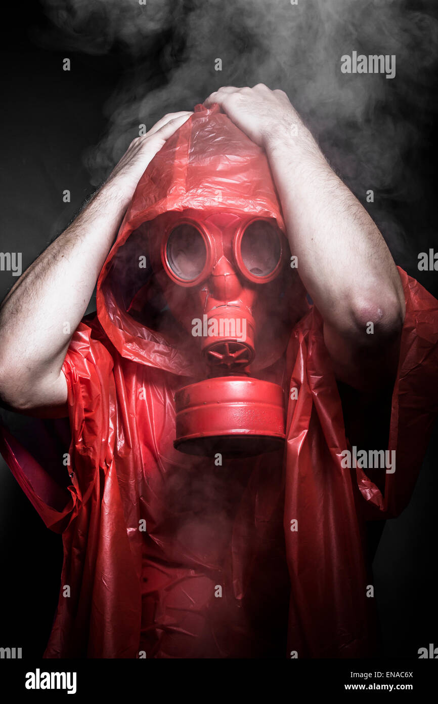 catastrophe nuclear concept, man with red gas mask Stock Photo - Alamy