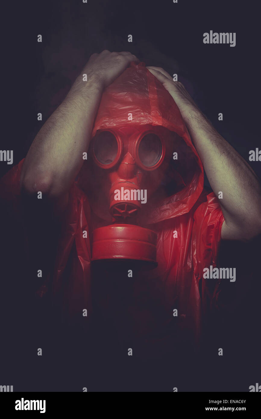 Ebola infection concept, man with red gas mask Stock Photo - Alamy