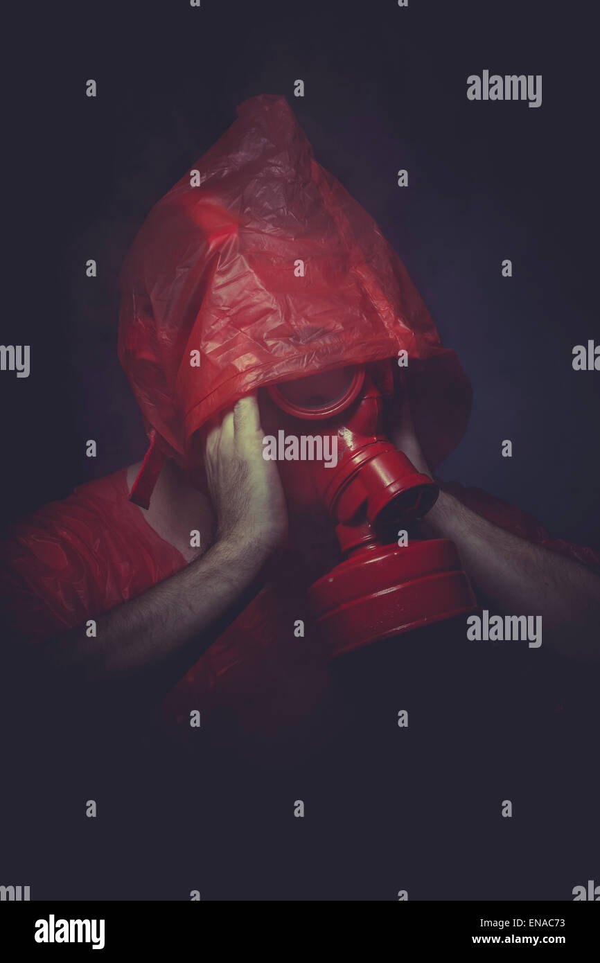Ebola infection concept, man with red gas mask Stock Photo - Alamy