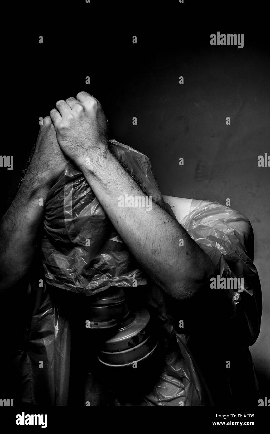 Ebola infection concept, man with red gas mask Stock Photo - Alamy