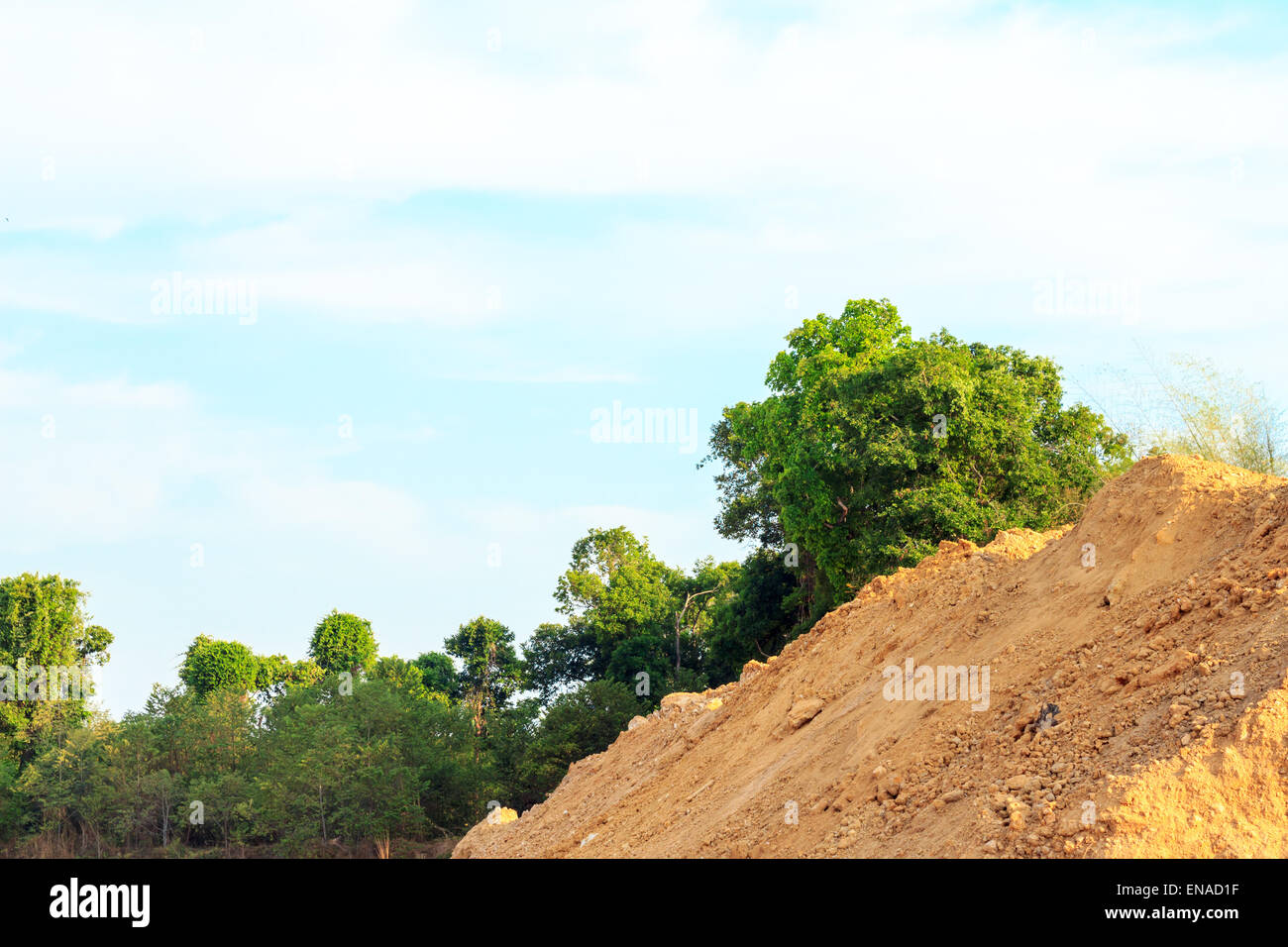 Sand mound for construction on the field of forest Stock Photo - Alamy
