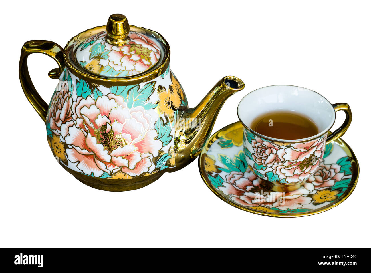 Chinaware tea pod and small drinking bowls isolated with clipping path ...