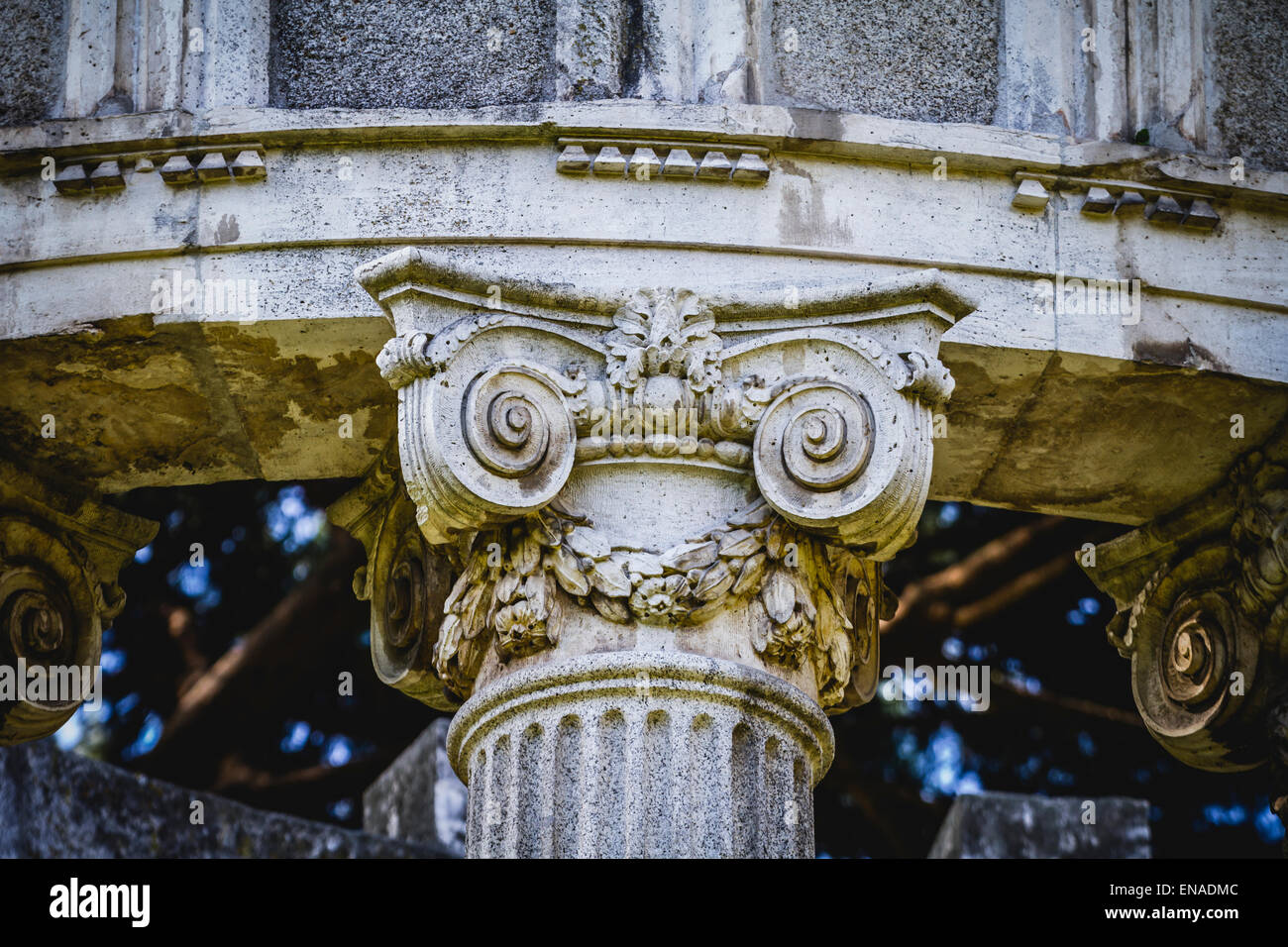 Greek-style columns, Corinthian capitals in a park Stock Photo - Alamy