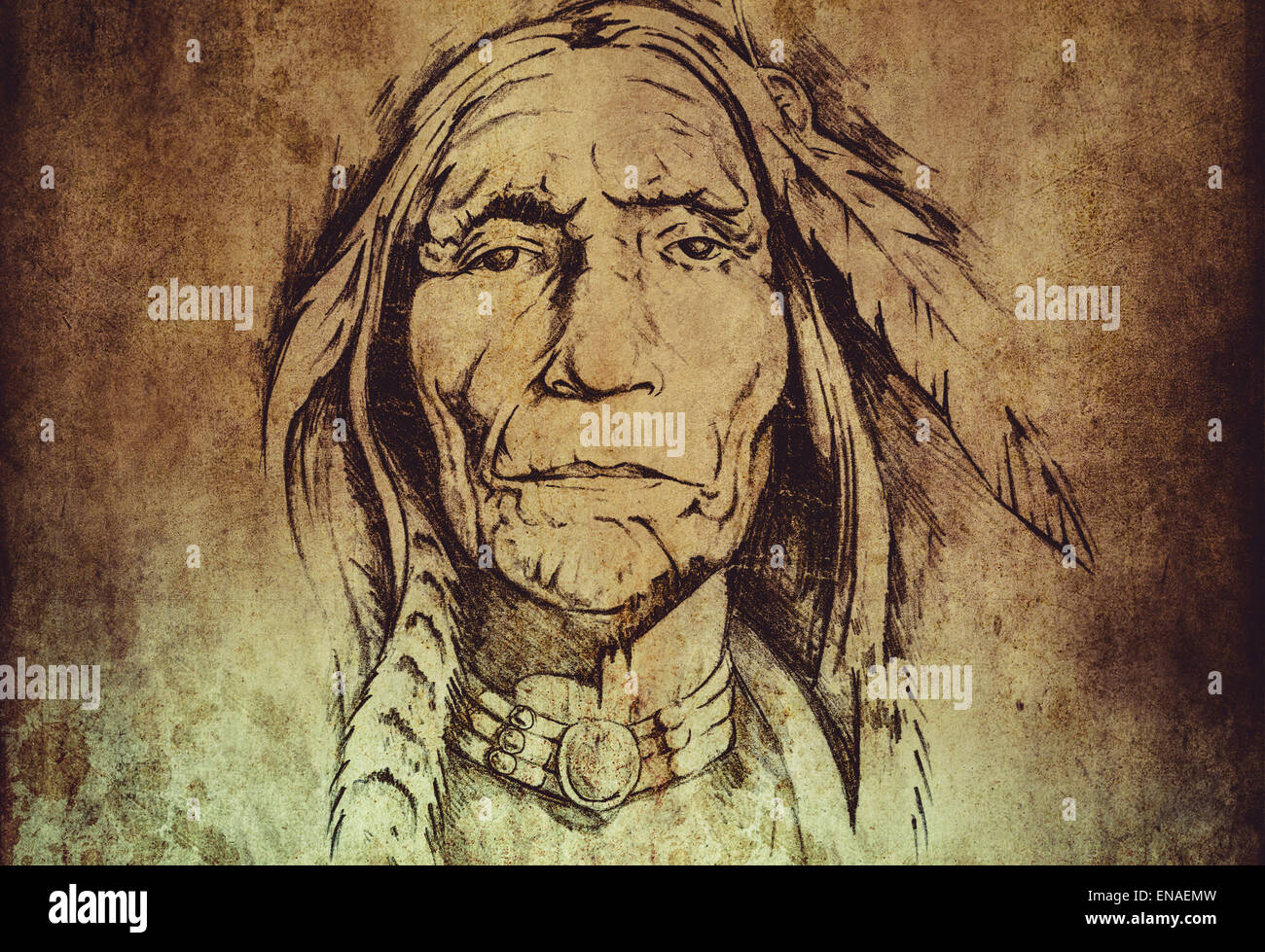 Tattoo art, sketch of an indian head Stock Photo - Alamy