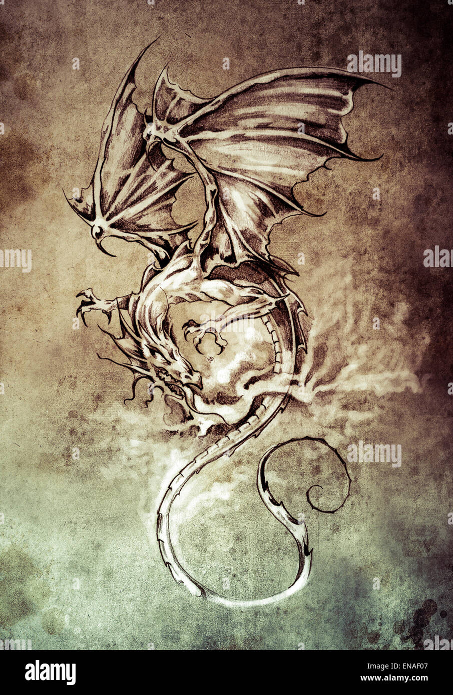 Sketch of tattoo art, classic dragon illustration Stock Photo - Alamy