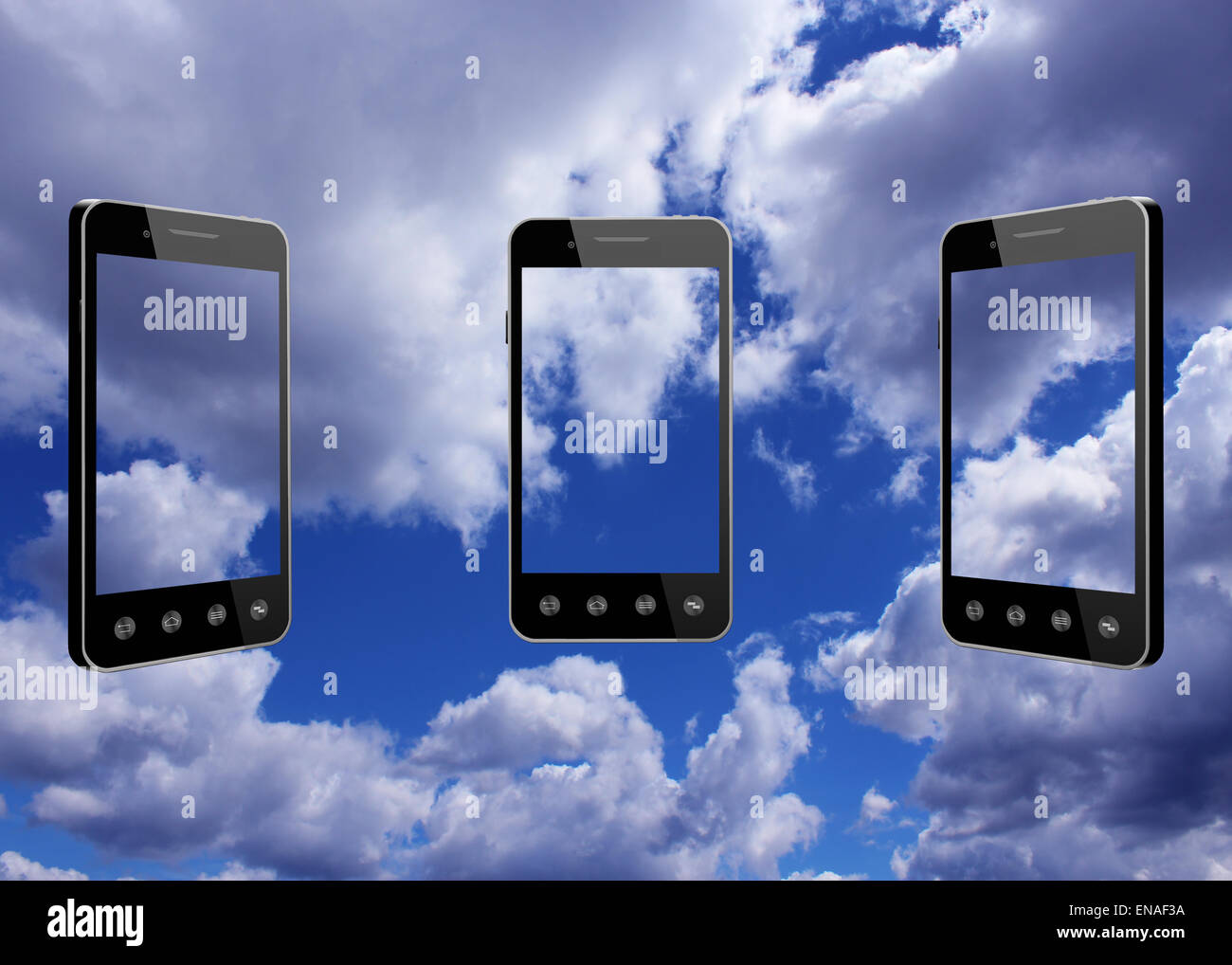 smart-phones transparent on the blue beautiful sky background Stock ...