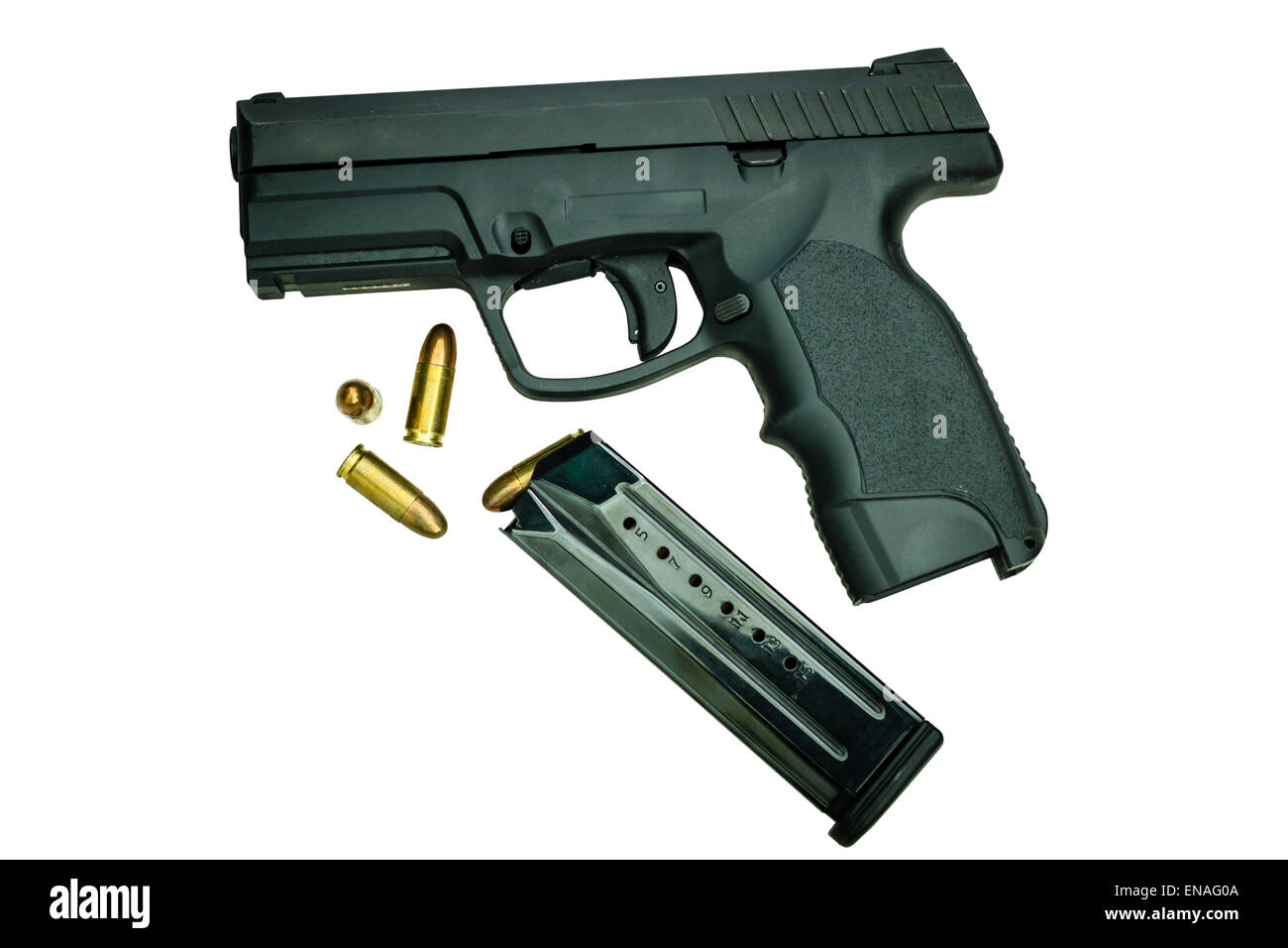 Gun with magazine and ammo on white with clipping path Stock Photo - Alamy