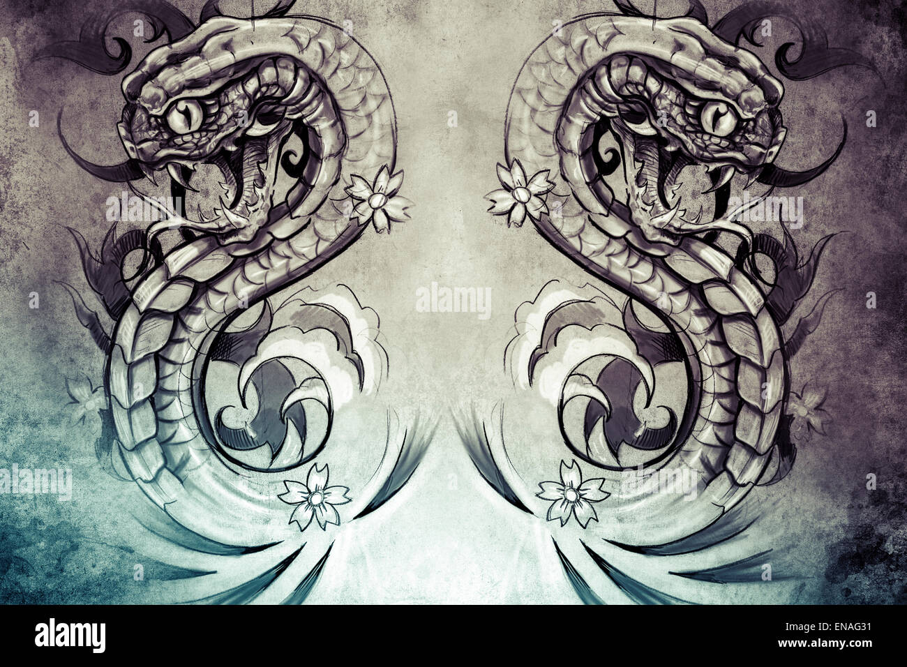 Tattoo design over grey background. textured backdrop. Artistic image ...