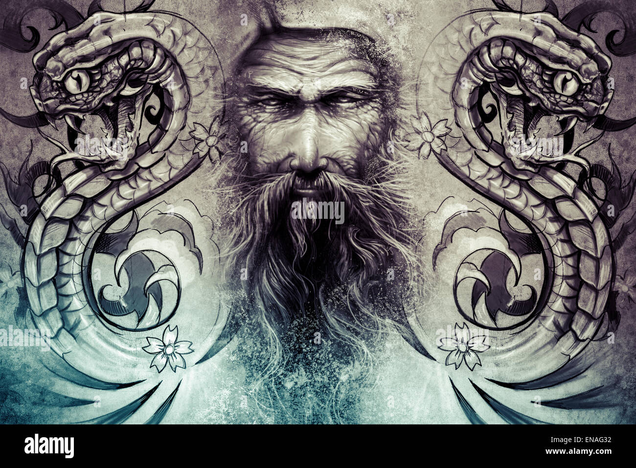 Tattoo design over grey background. textured backdrop. Artistic image ...