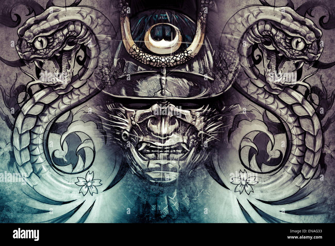 Tattoo design over grey background. textured backdrop. Artistic image ...