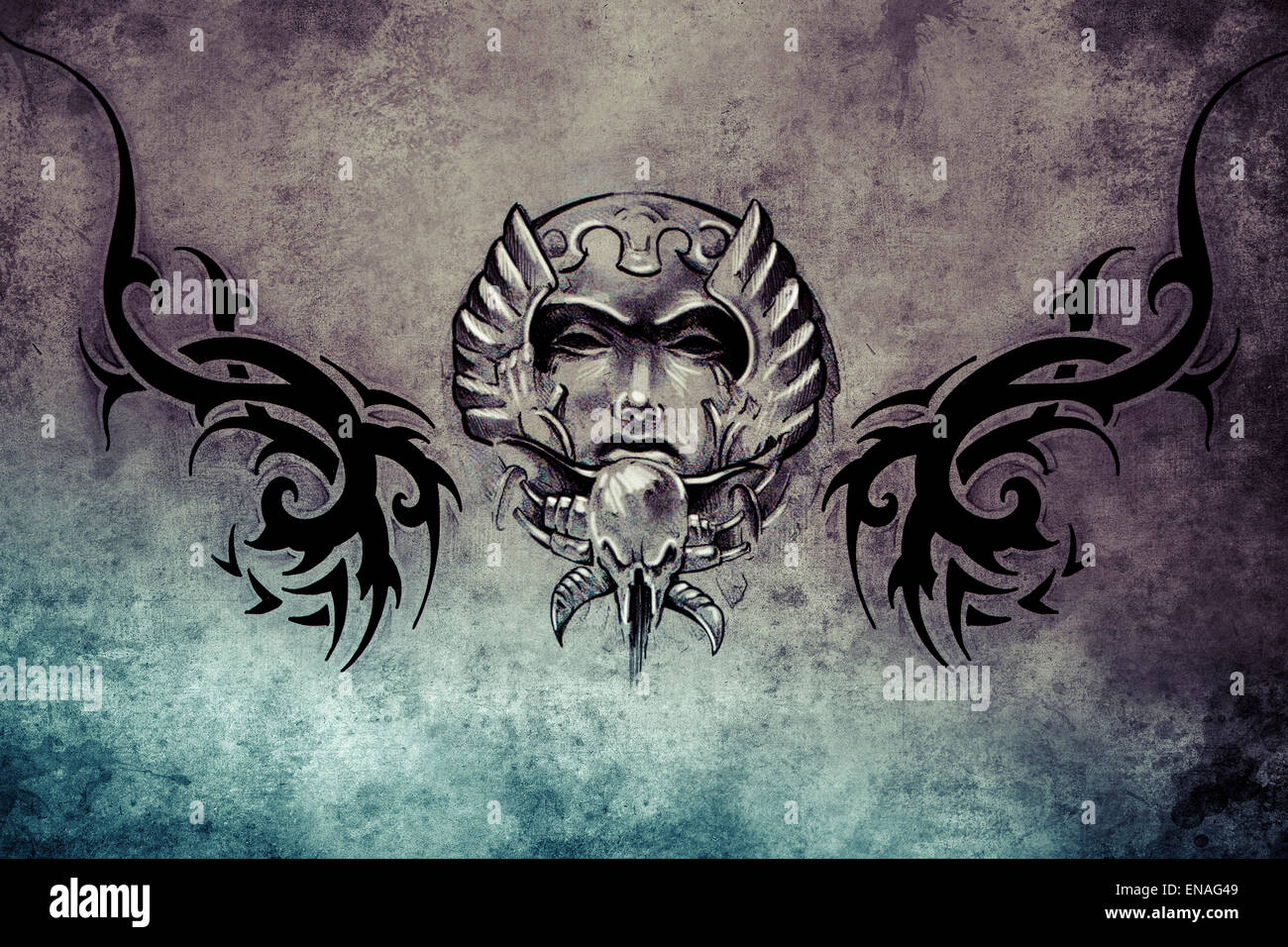 Tattoo design over grey background. textured backdrop. Artistic image ...