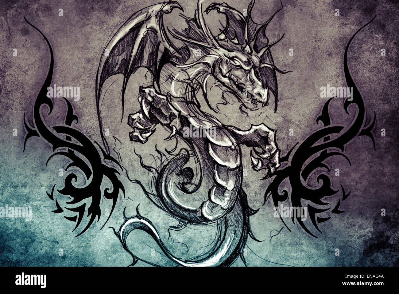 Tattoo design over grey background. textured backdrop. Artistic image ...