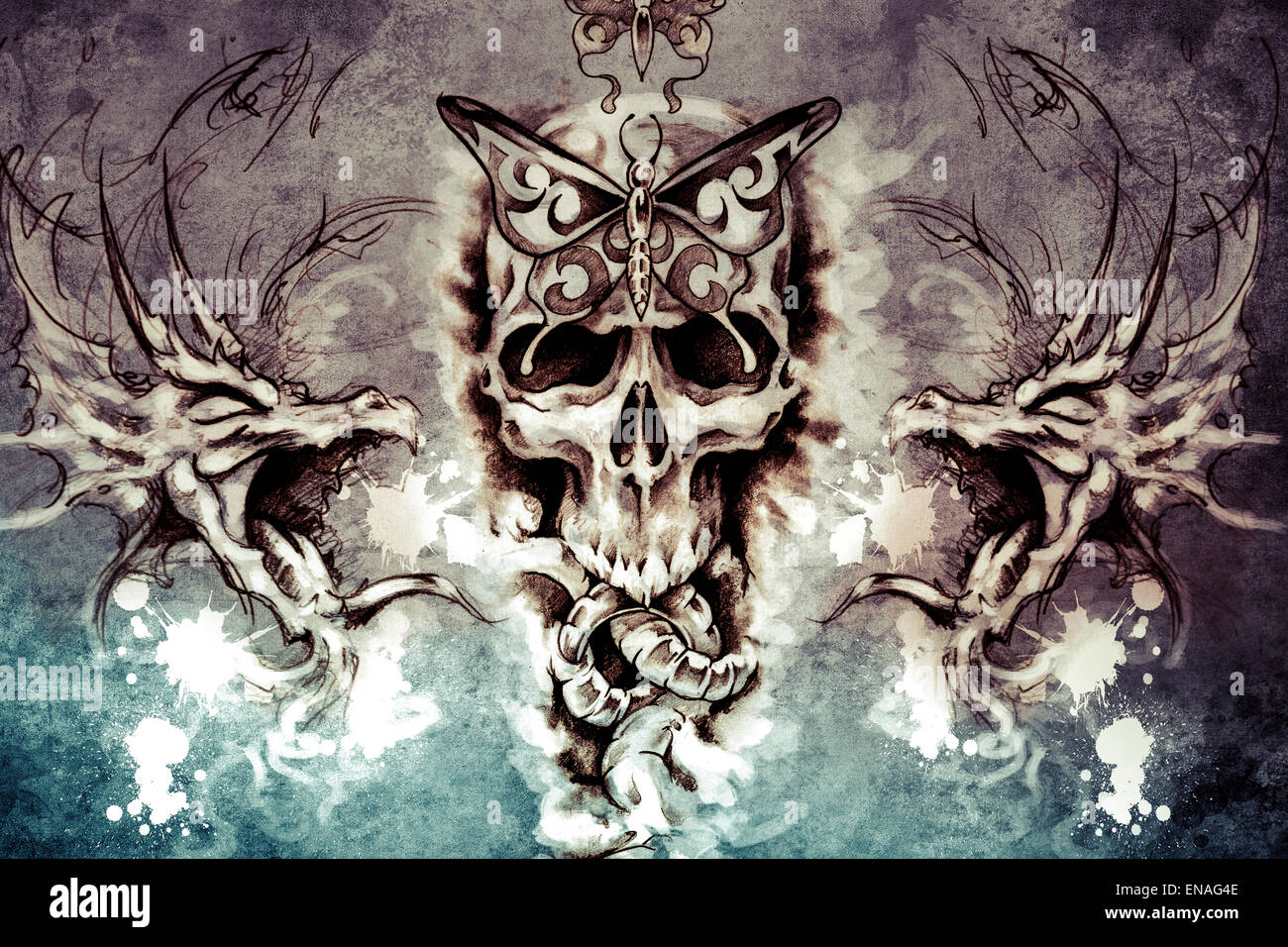 Tattoo design over grey background. textured backdrop. Artistic image ...