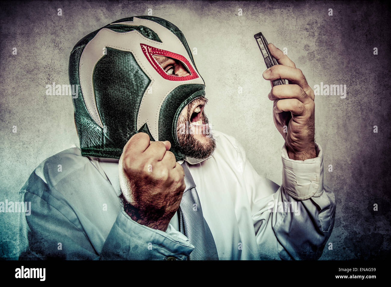 Office man arguing by phone, aggressive executive suit and tie, Mexican ...