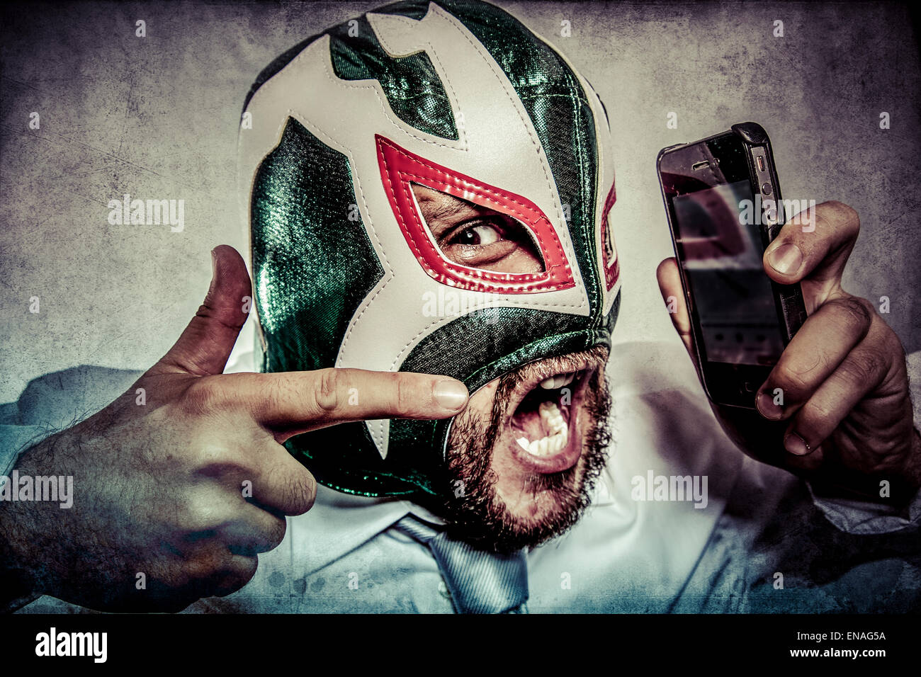 man screaming on the phone, aggressive executive suit and tie, Mexican ...