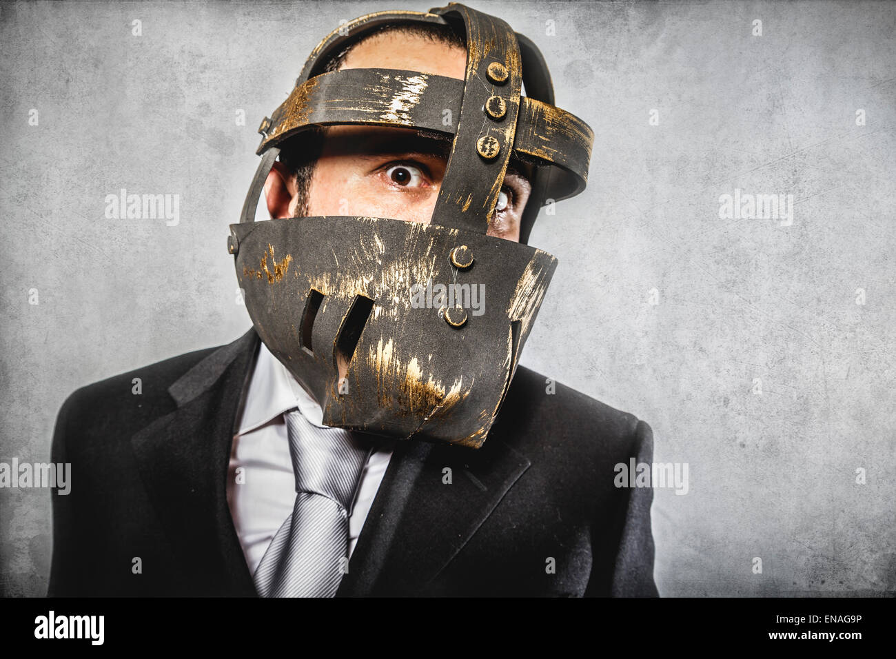 angry, dangerous business man with iron mask and expressions Stock ...