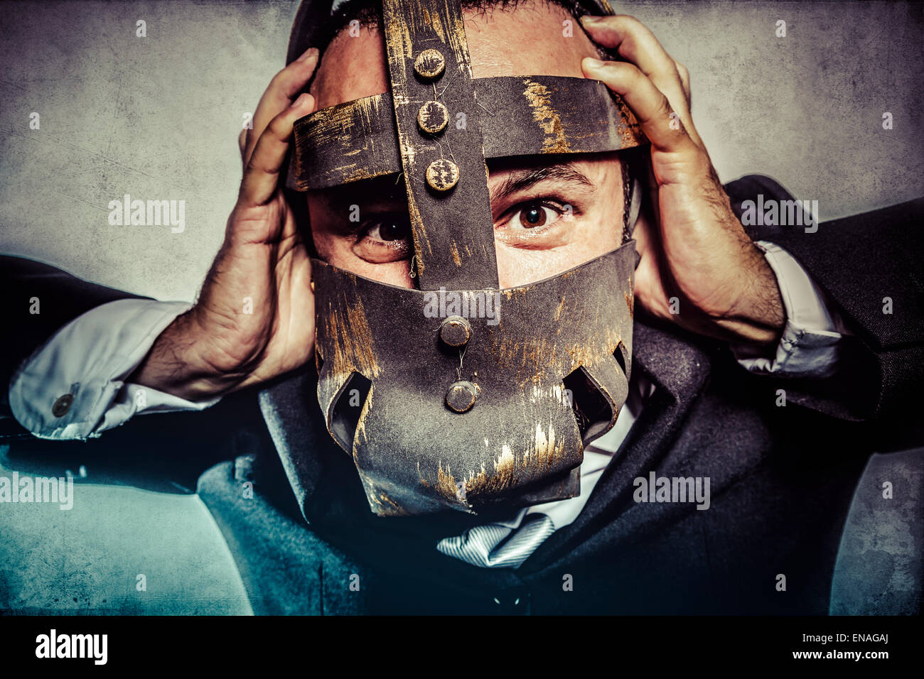 manager, dangerous business man with iron mask and expressions Stock ...