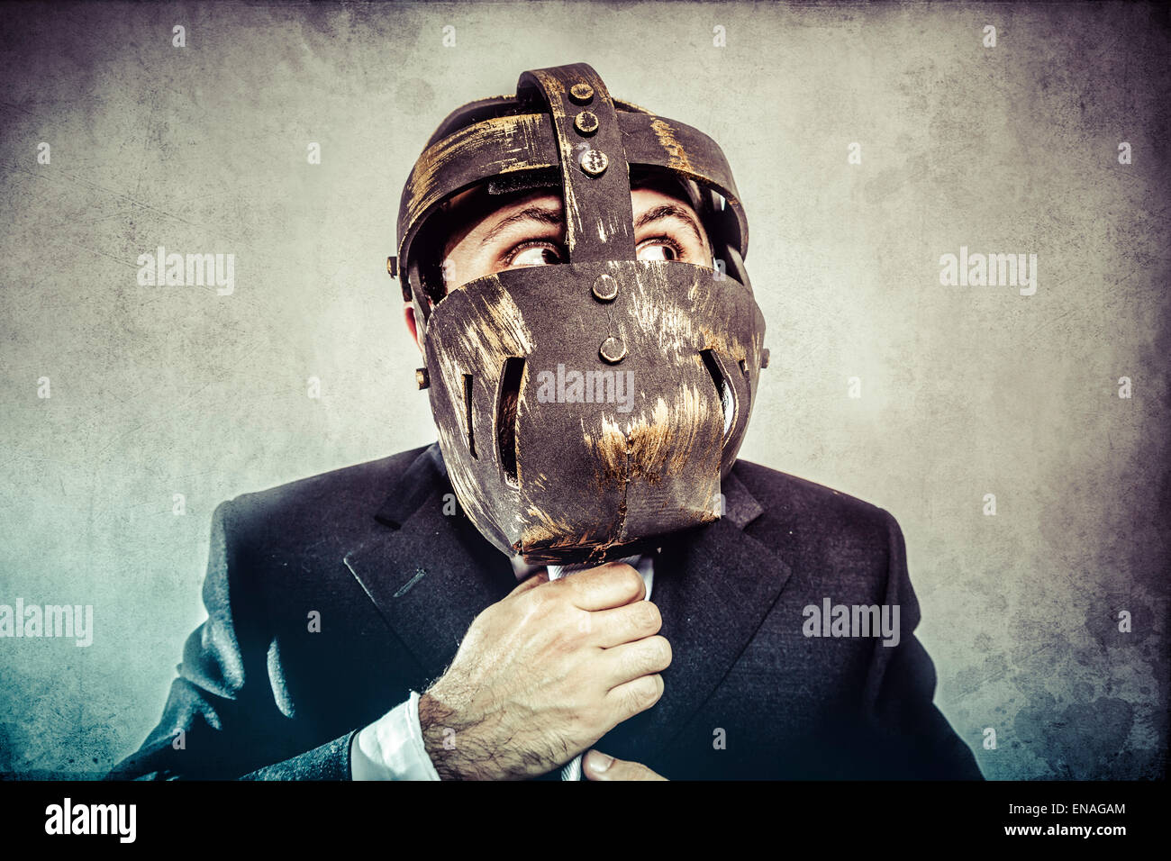 screaming, dangerous business man with iron mask and expressions Stock ...