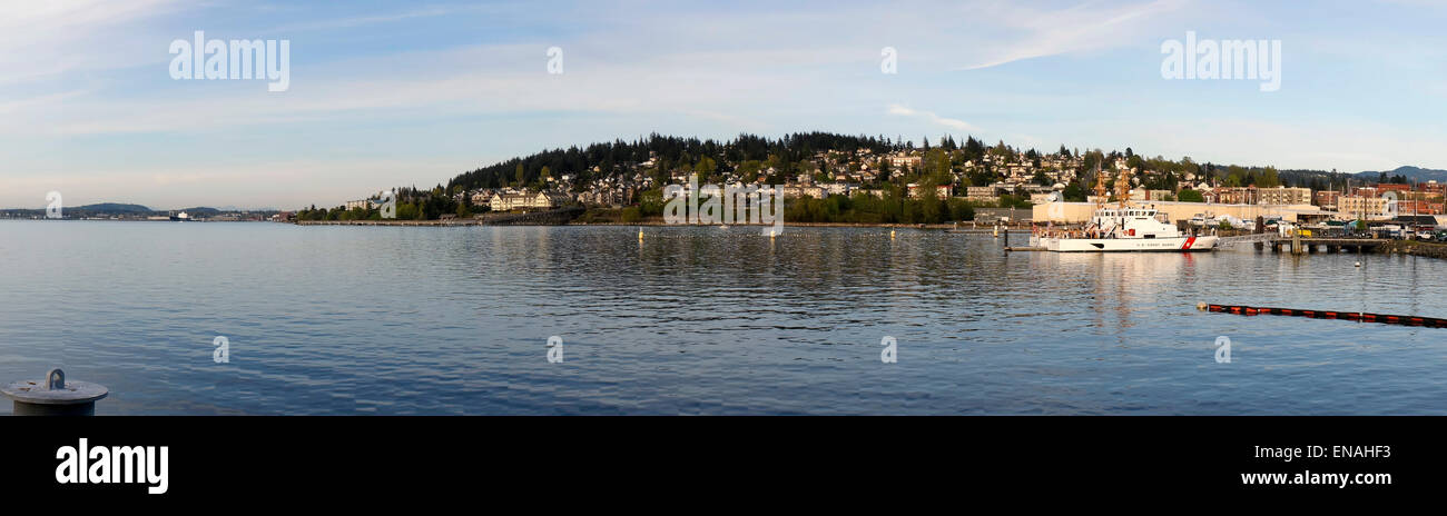 Panoramic image of old Fairhaven Historic district and Bellingham Bay ...