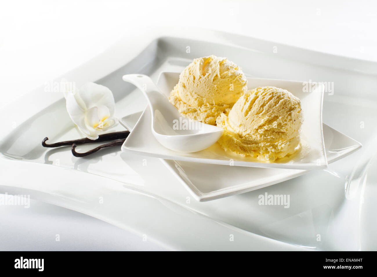 Vanilla ice cream on a white background Stock Photo - Alamy